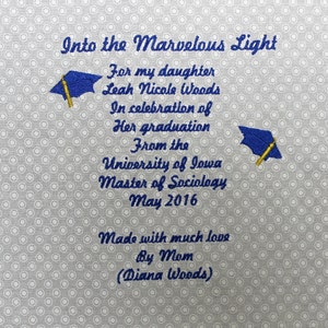 Embroidered Quilt Label: Graduation Theme With Hats in School Colors ...