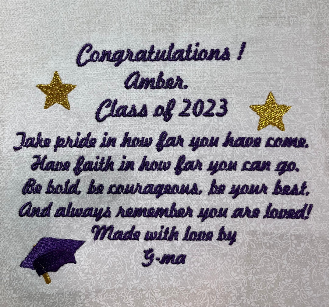 Custom Embroidered Graduation Quilt Label With Stars and Graduation Hat ...