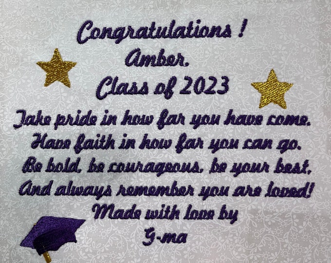 Custom Embroidered Graduation Quilt Label With Stars and Graduation Hat ...