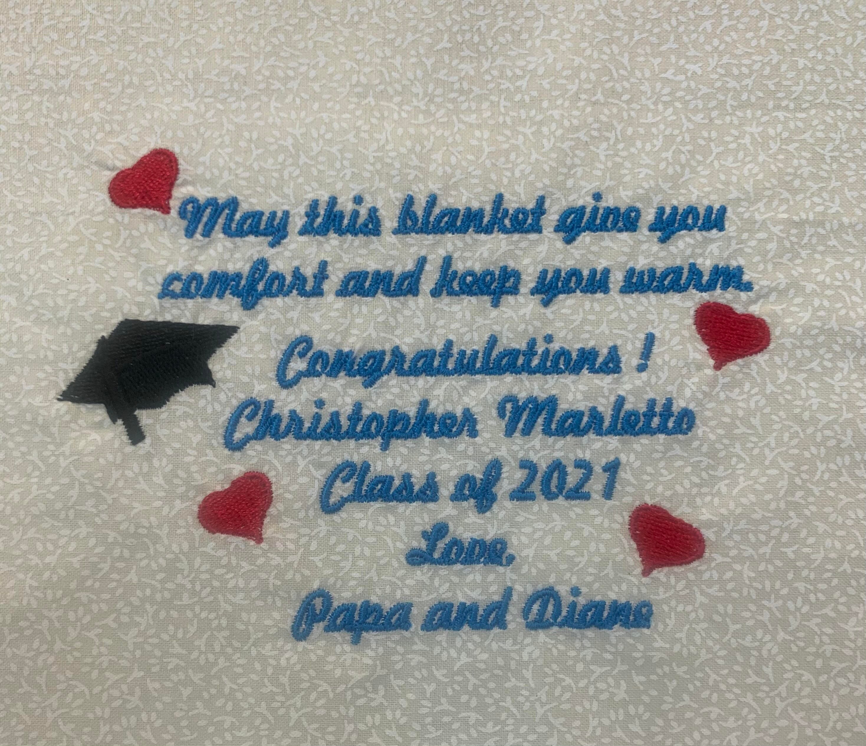 Large Quilt Label: Custom Embroidered Label About With Graduation Theme ...
