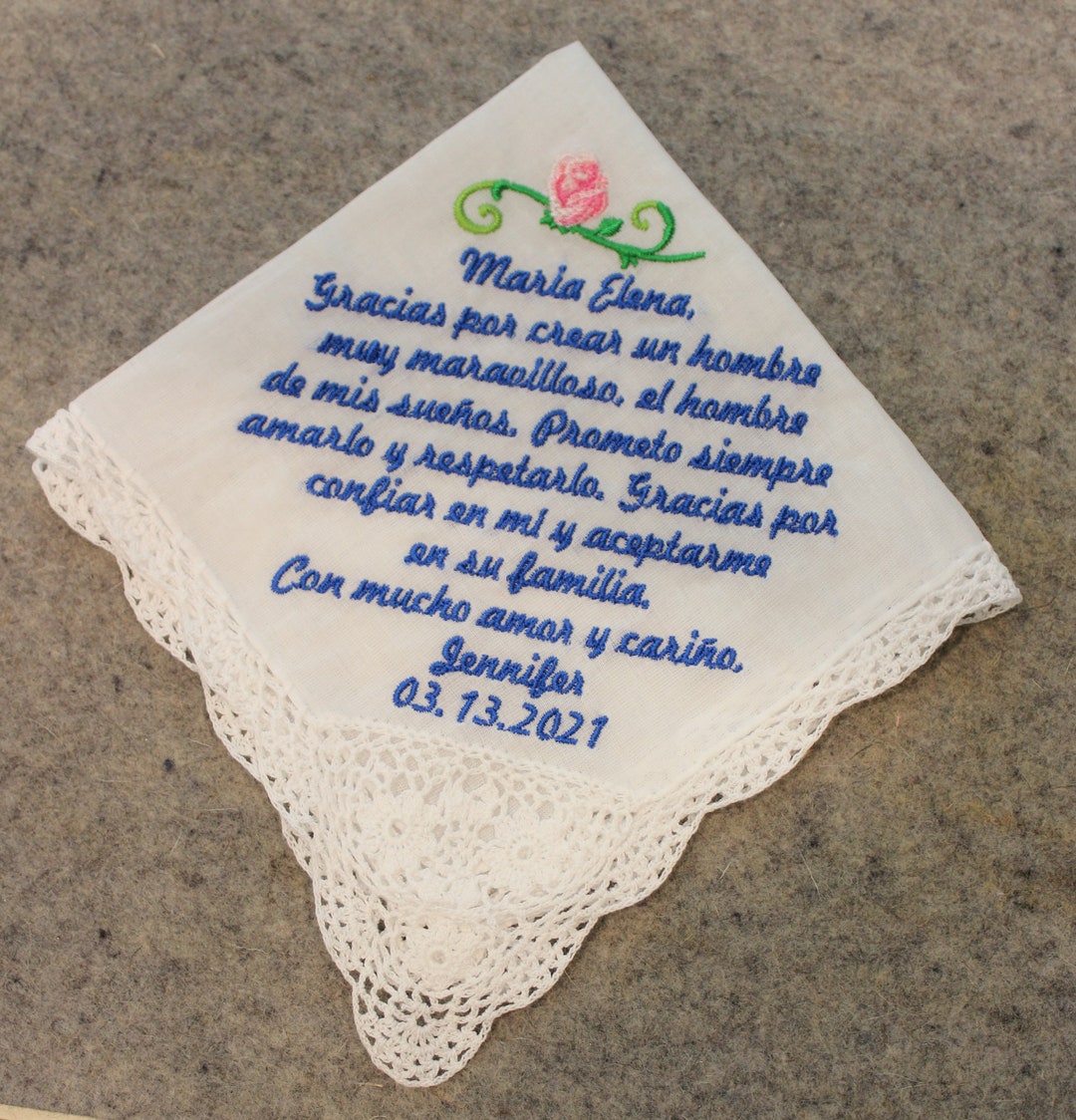 Embroidered Mother of the Groom Spanish Handkerchief --with Pink Rose ...