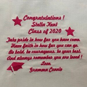 Custom Embroidered Graduation Quilt Label With Stars and Graduation Hat ...