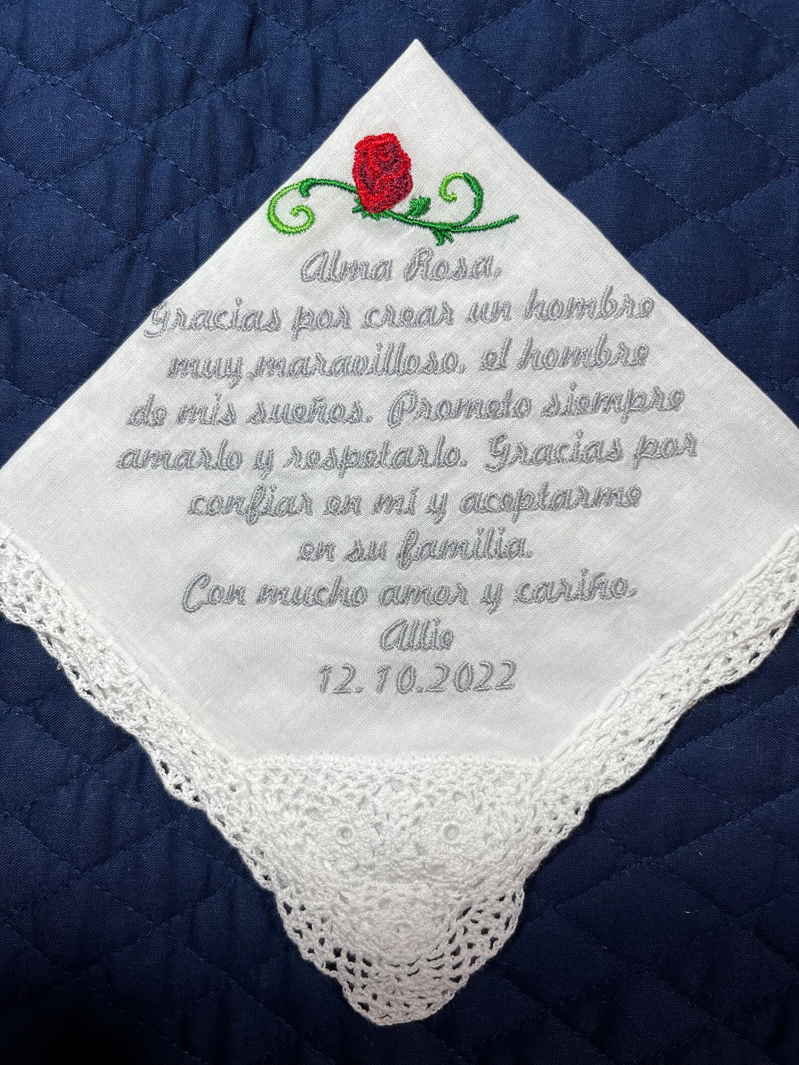 Embroidered Mother of the Groom Spanish Handkerchief --with Pink Rose ...