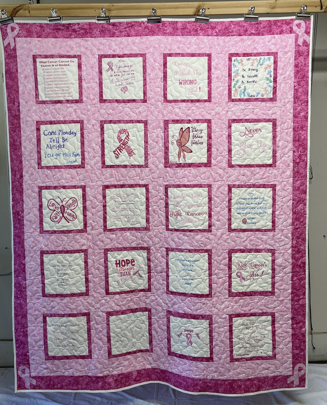 Cancer Support Quilt With Embroidered Encouraging Sayings and Personal ...