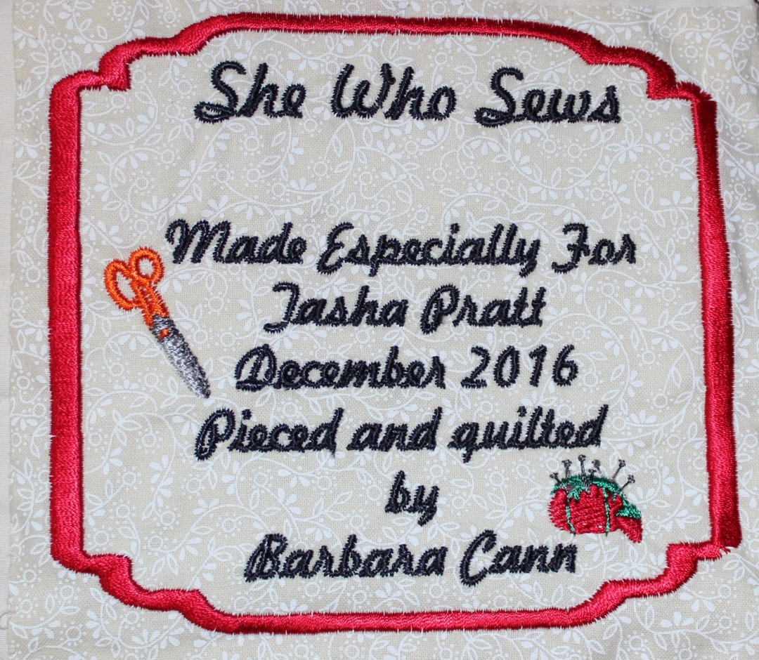Embroidered Quilt Label: Sewing Theme, Custom Wording With Border - Etsy