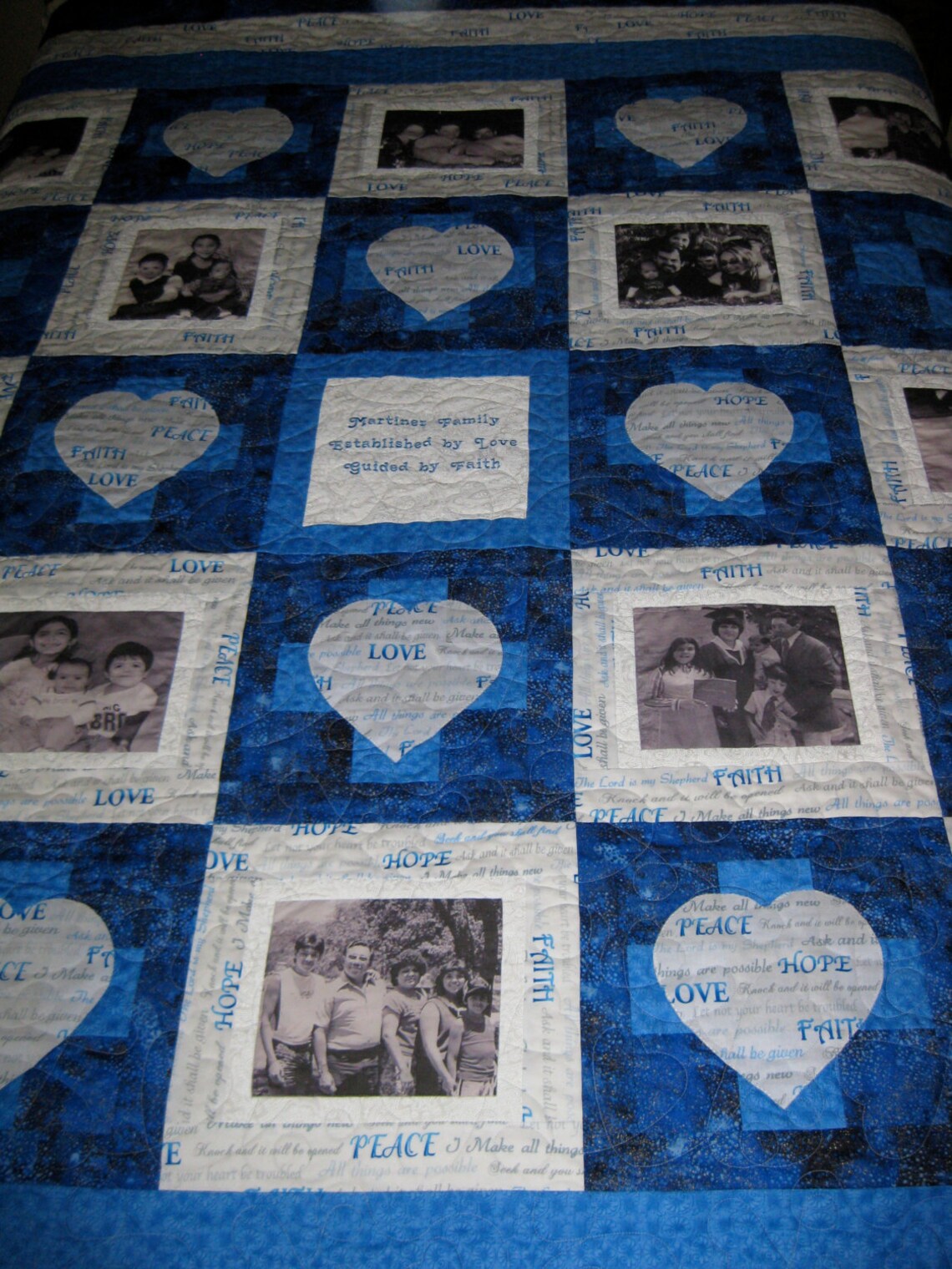 Memory Photo Quilt With Embroidered Family Name and Moto and - Etsy