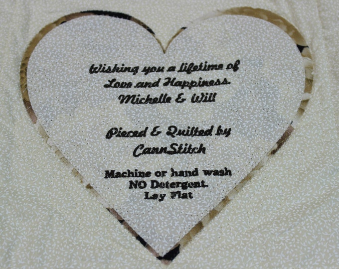 Large Wedding Quilt Label; Embroidered About 6 X 5.5 " With Custom ...