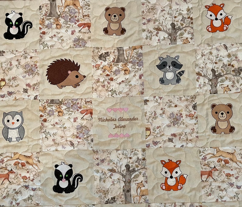 Woodland Animal Baby Quilt With Embroidered Animals and a - Etsy