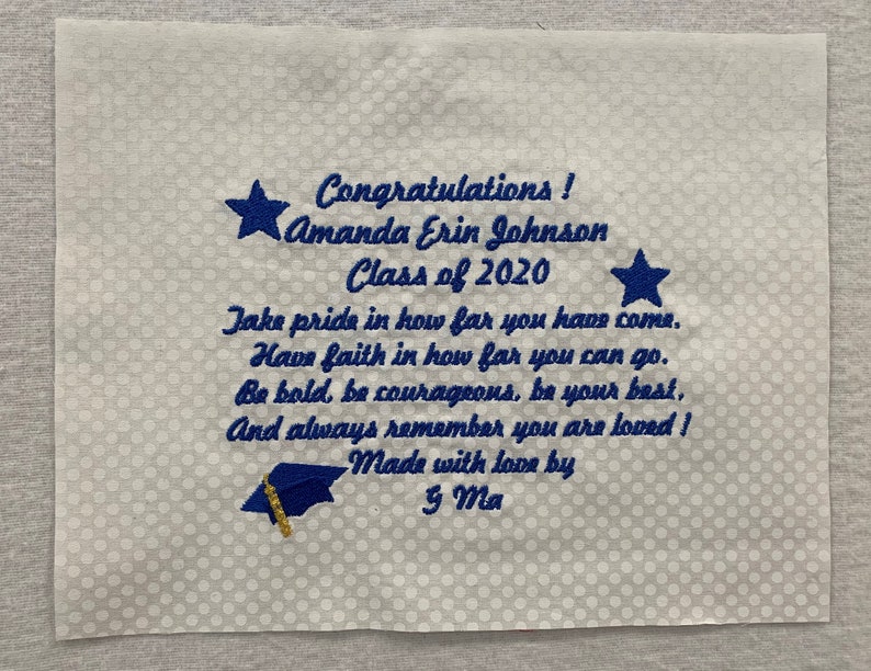 Custom Embroidered Graduation Quilt Label With Stars and Graduation Hat ...
