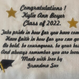 Custom Embroidered Graduation Quilt Label With Stars and Graduation Hat ...
