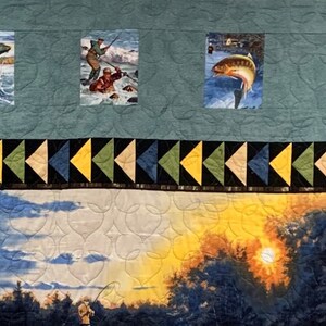 Fishing or Hunting Quilt With Large Bass Panel and Smaller Fishing ...