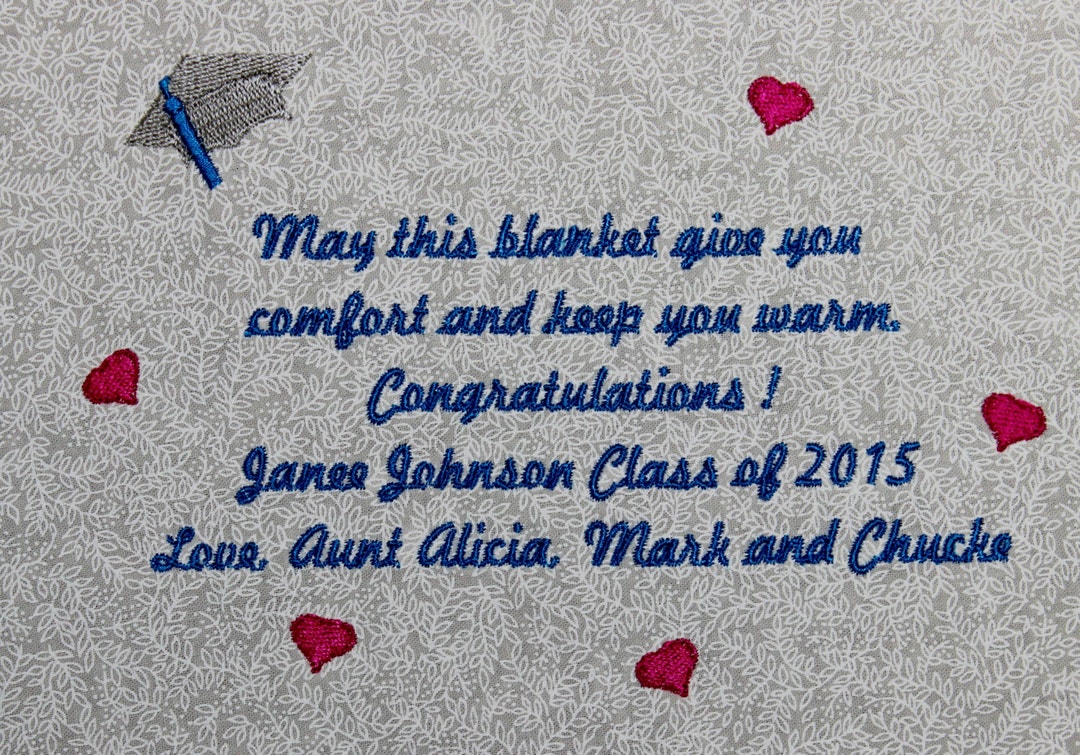 Large Quilt Label: Custom Embroidered Label About With Graduation Theme ...