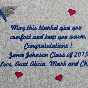 Large Quilt Label: Custom Embroidered Label About With Graduation Theme ...