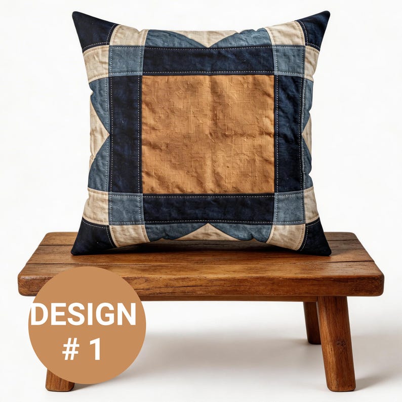 Barn Quilt Style Pillow Set | Rustic Farmhouse Faux Patchwork Throw ...