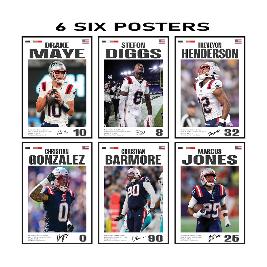 American Football 6 Posters Set, Drake Maye, Diggs, Gonzalez, Barmore ...