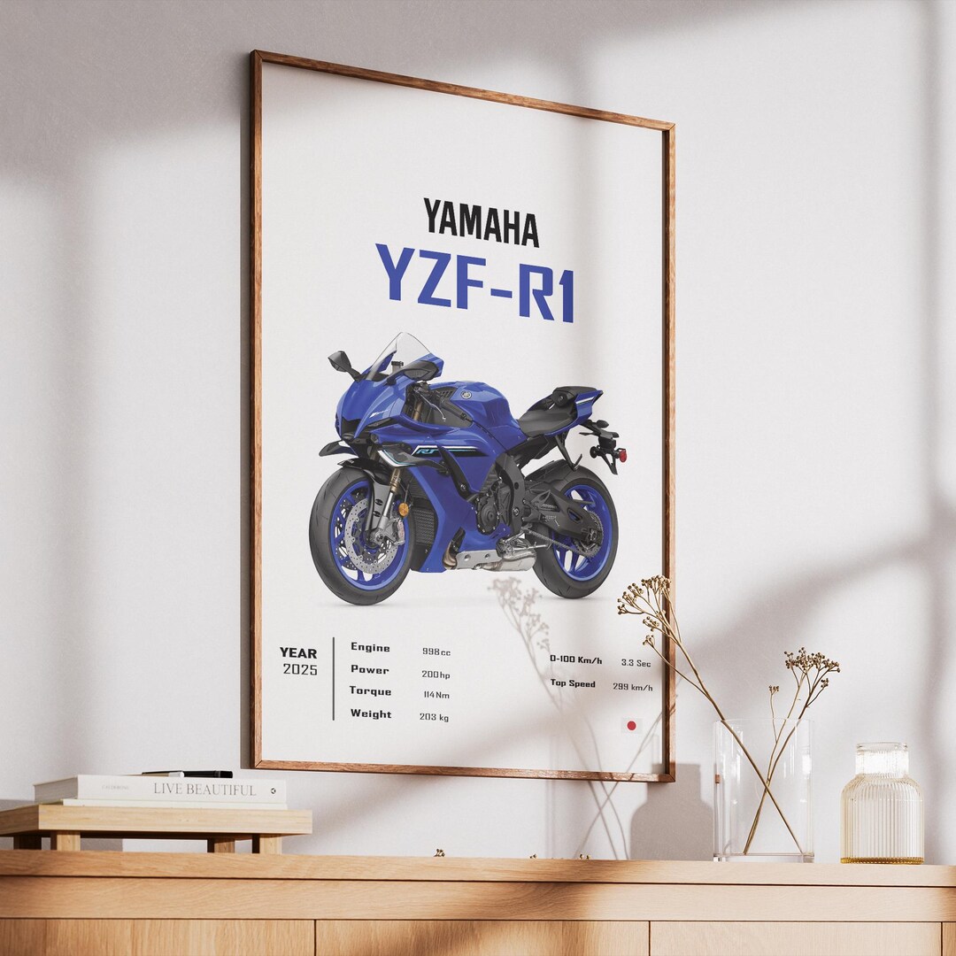 Yamaha YZF-R1 Poster | Superbike Motorcycle Wall Art | Sportbike Print ...