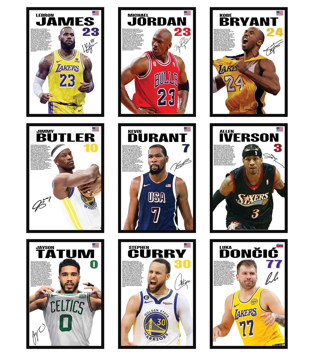 Basketball Legends Stars Poster Bundle, 9 Basketball Wall Art Prints ...