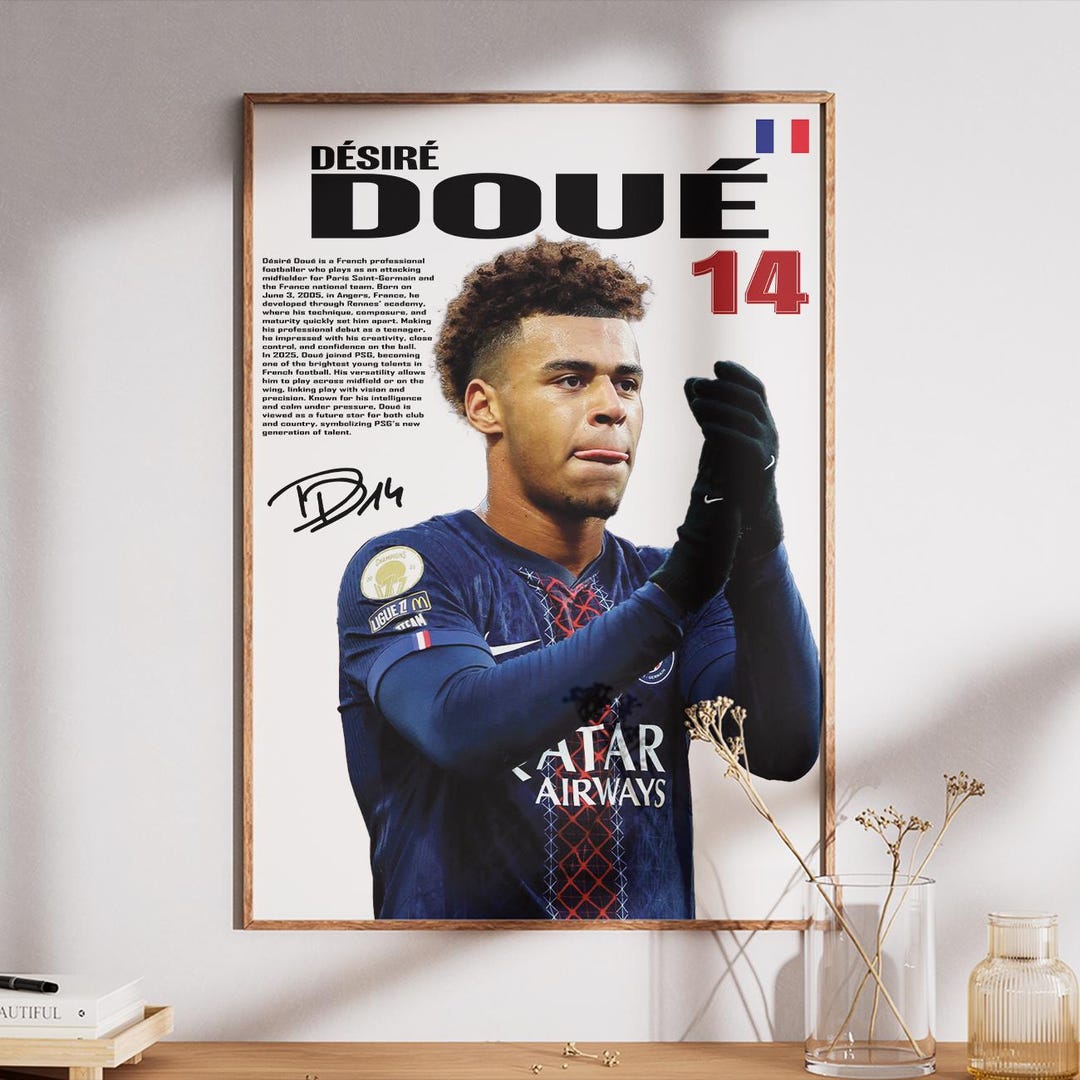 Désiré Doué PSG Poster, Paris Football Wall Art, Soccer Printable Decor ...