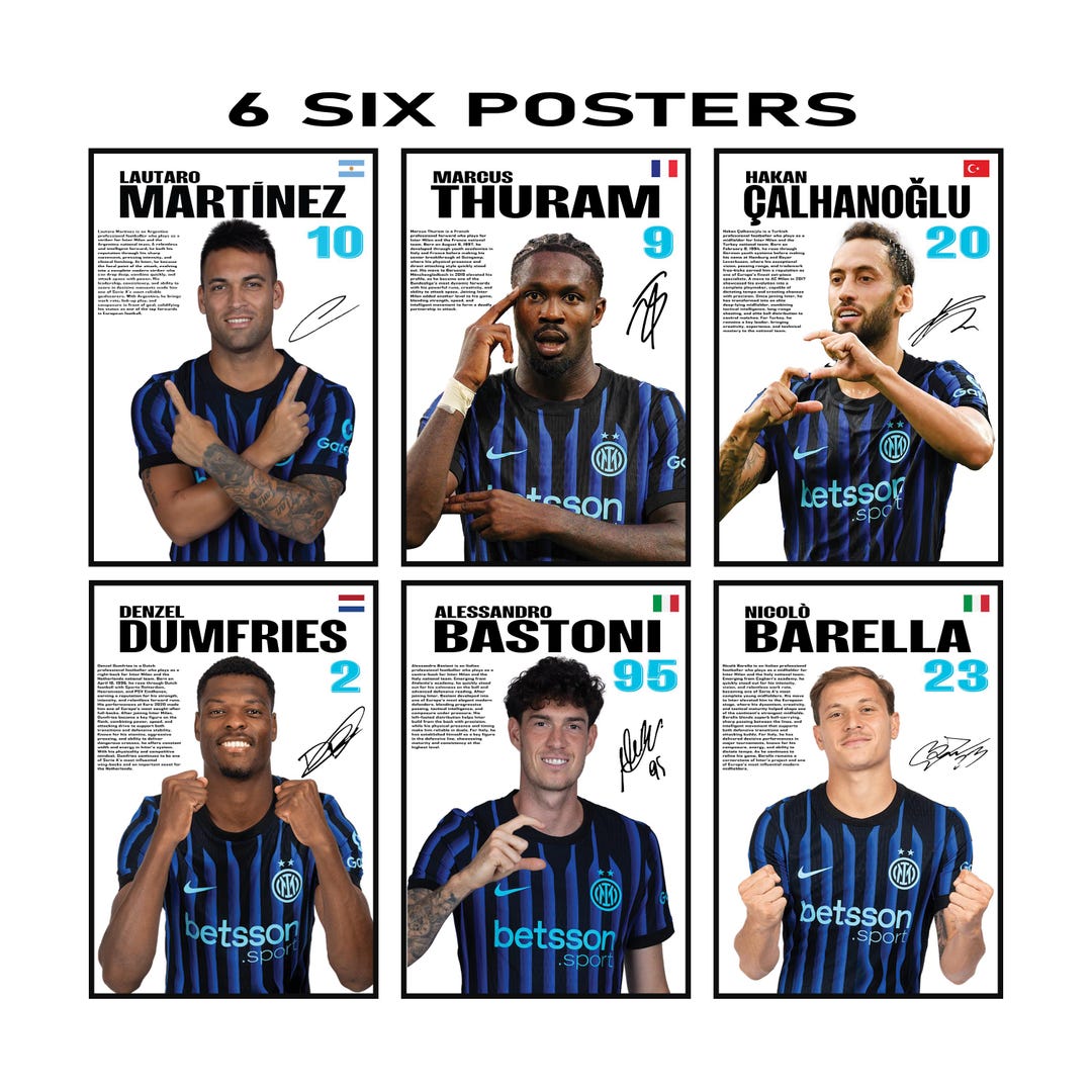 Inter Milan 6 Players Poster Bundle, Lautaro Martínez, Thuram ...