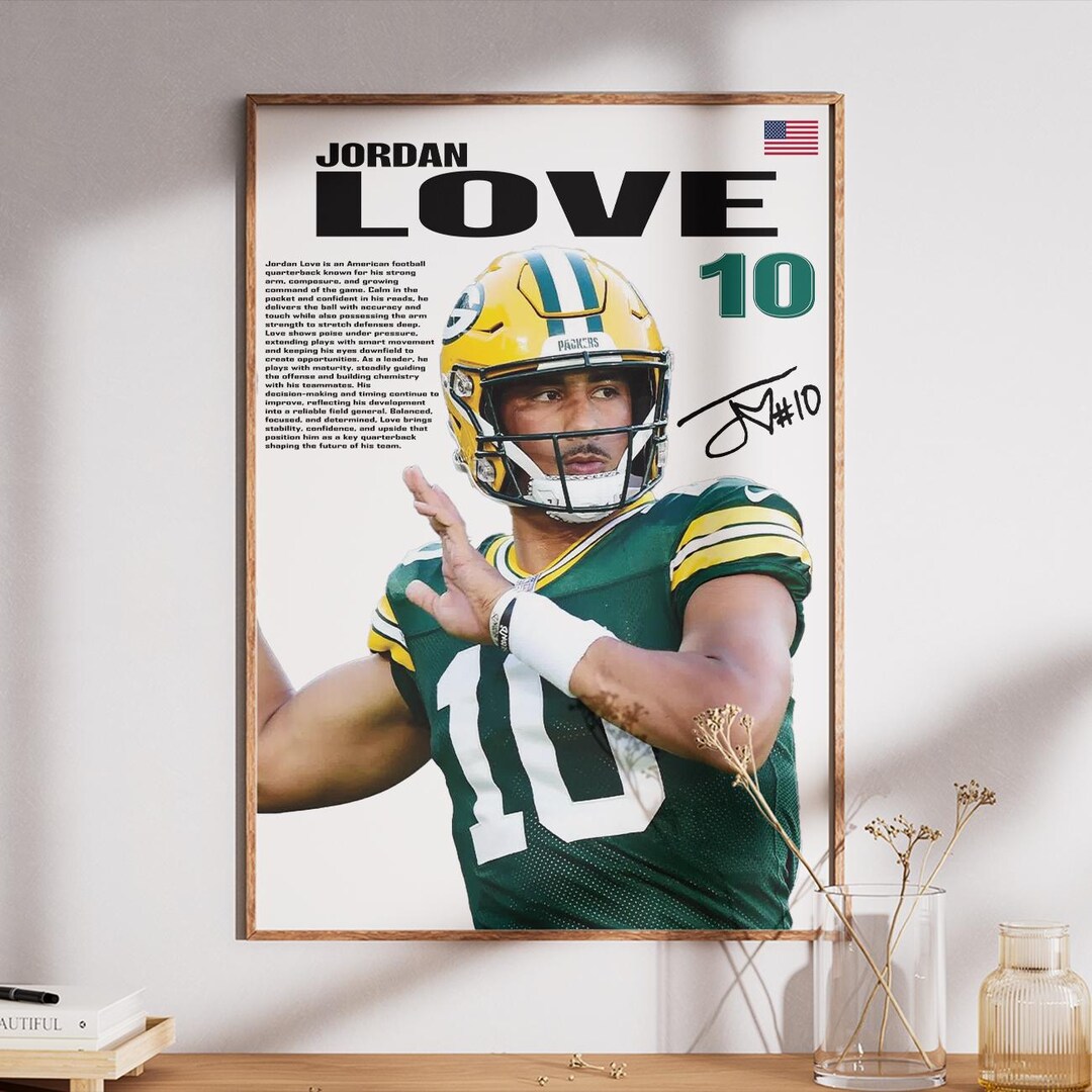 Jordan Love Digital Poster, Green Bay Football Wall Art, NFL ...