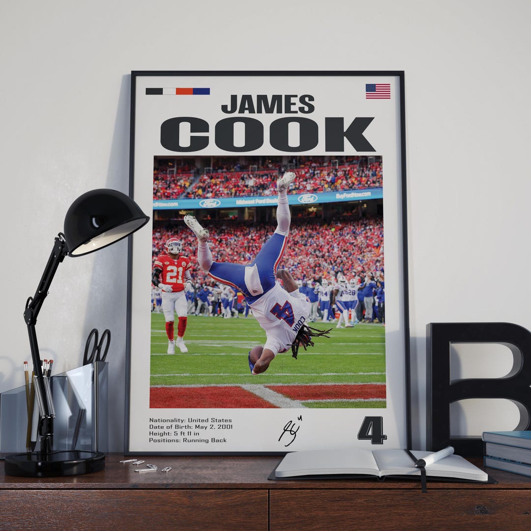James Cook Poster, NFL Wall Art, Bills Running Back Print, Football ...