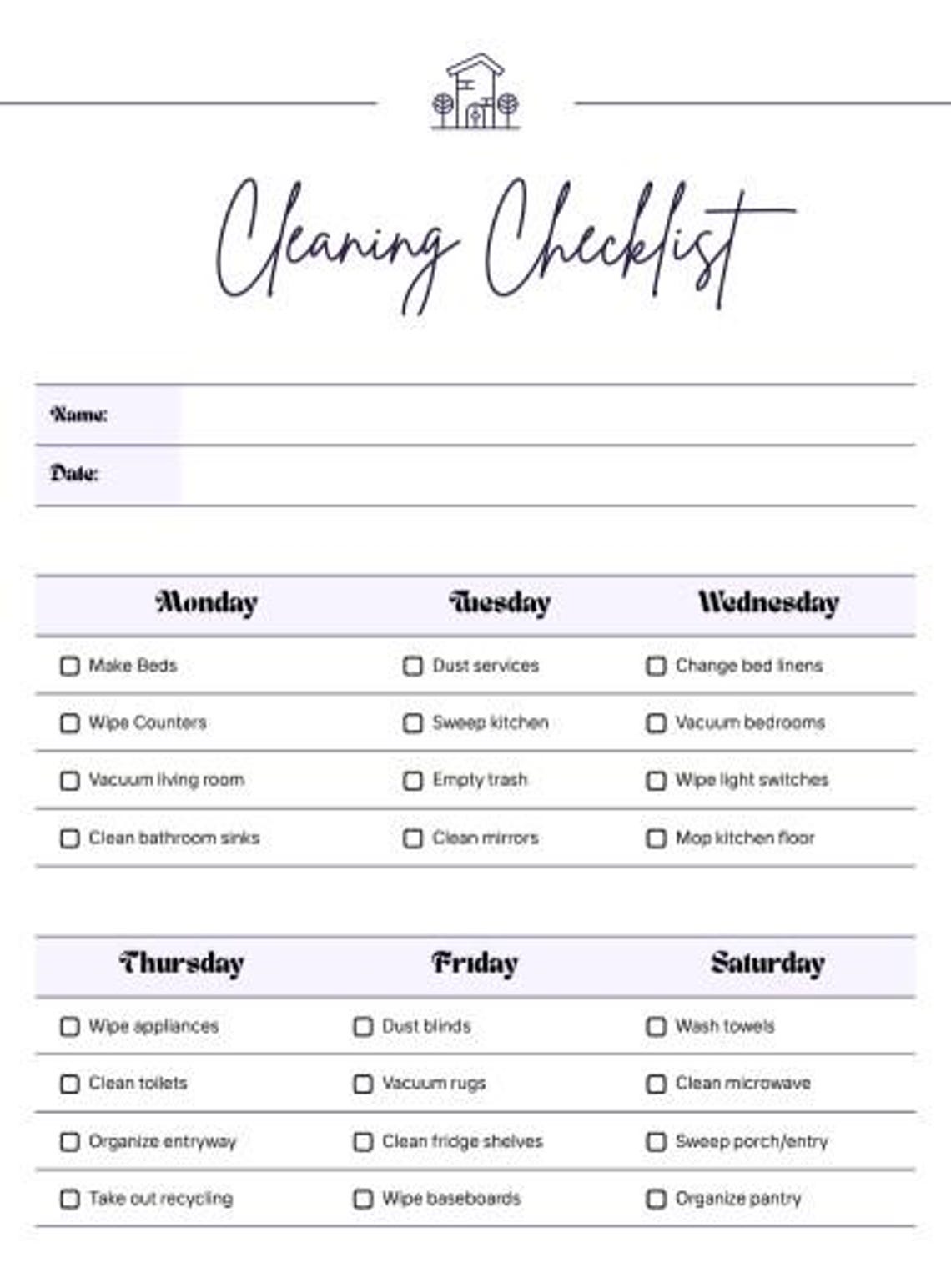 Boho Cleaning Checklist PDF, Printable Home Cleaning Schedule ...