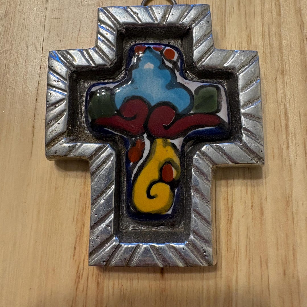 Small Hand Painted Talavera Cross Made in Mexico Silvertone Metal Frame ...