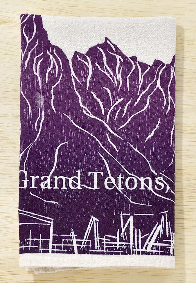 Grand Tetons Flour Sack Kitchen Towel, Purple Woodblock Print - Etsy UK
