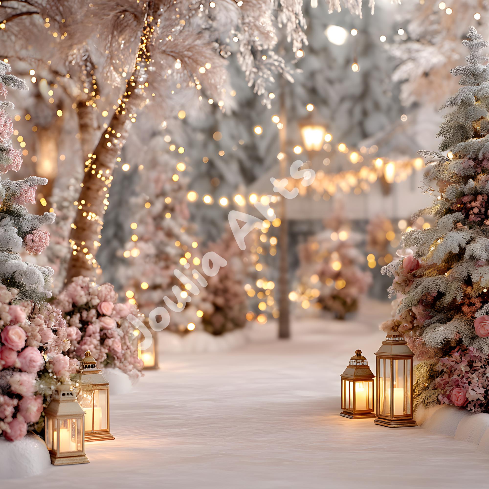 Pink Christmas Village Print Set, Snowy Holiday Decor (digital Download ...