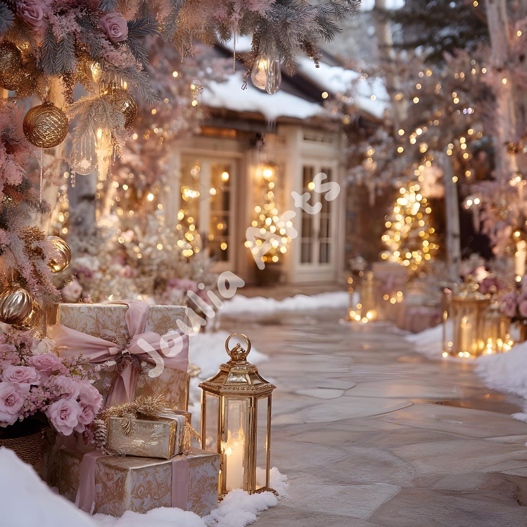 Pink Christmas Village Print Set, Snowy Holiday Decor (digital Download ...
