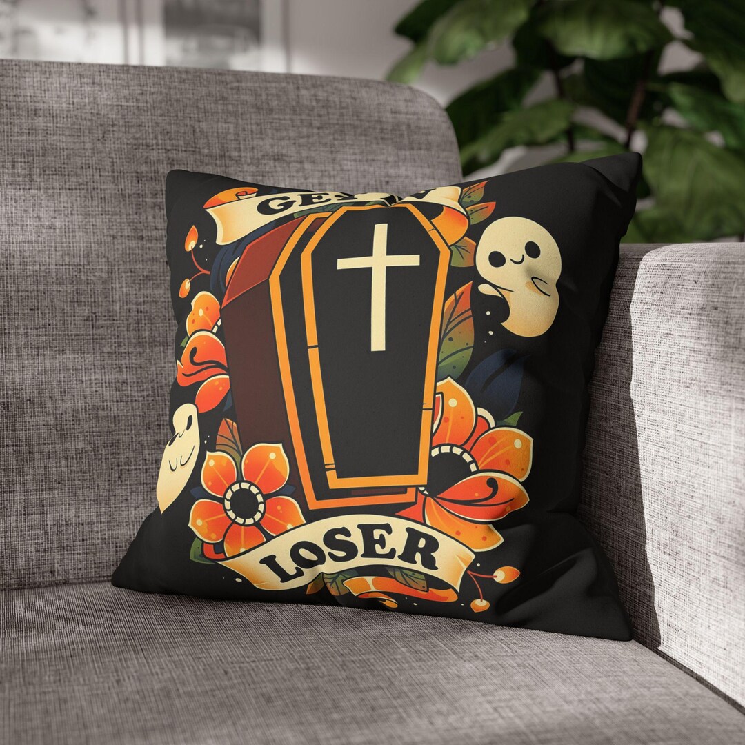 Goth Ghost Coffin Pillow Cover: Dark Humor Halloween Cushion - Etsy
