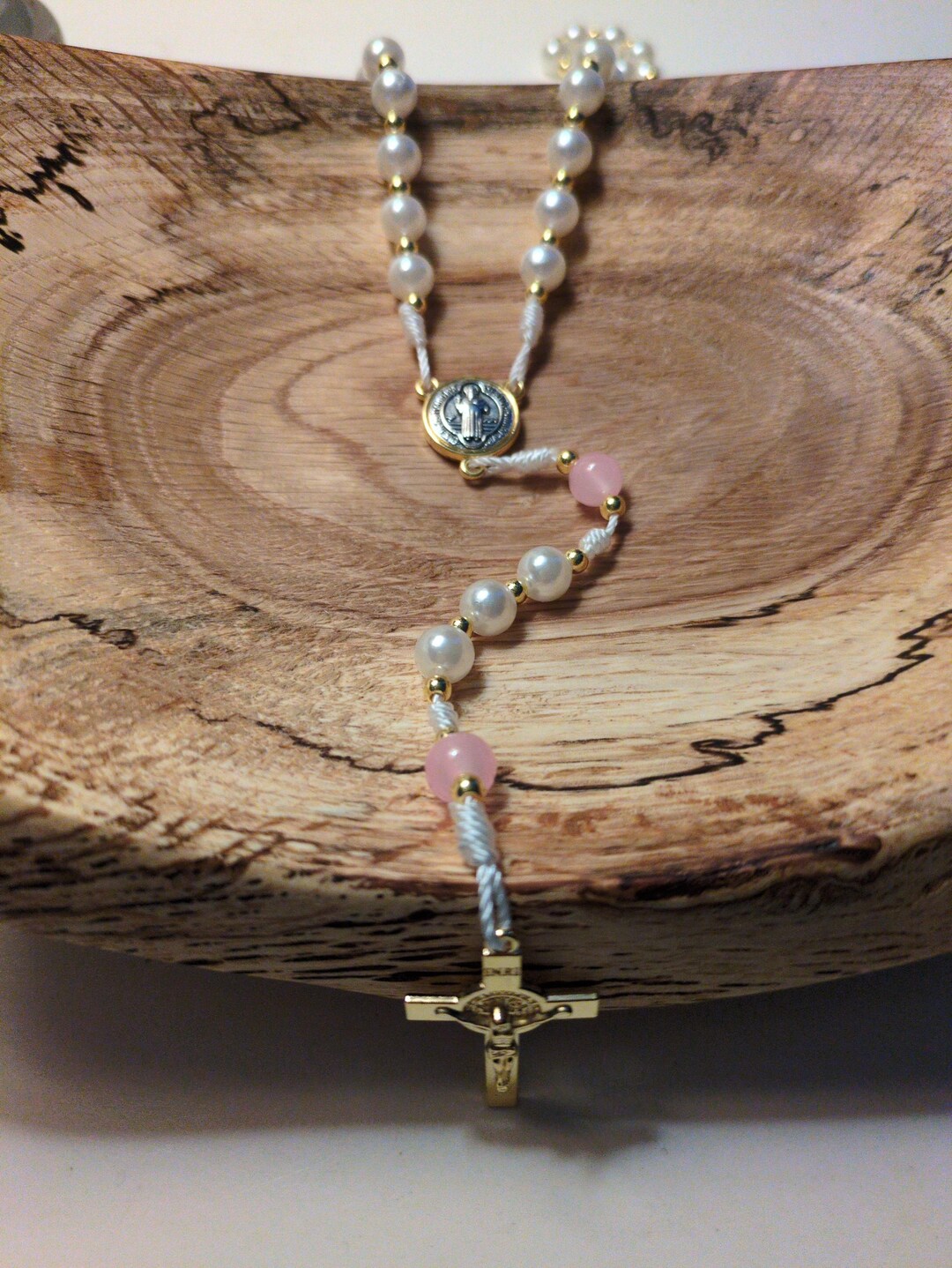 Ivory Pearl Rosary With Gold Spacers, Pink Accents, Catholic Gift - Etsy