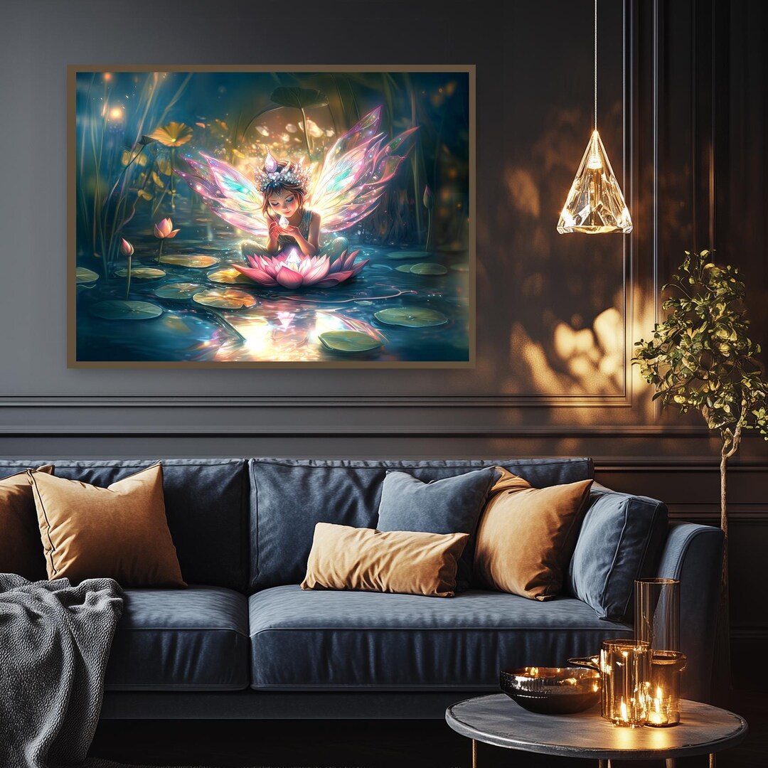 Magical Fairy Floating on Lily Pad - Enchanted Fairy Oil Painting ...