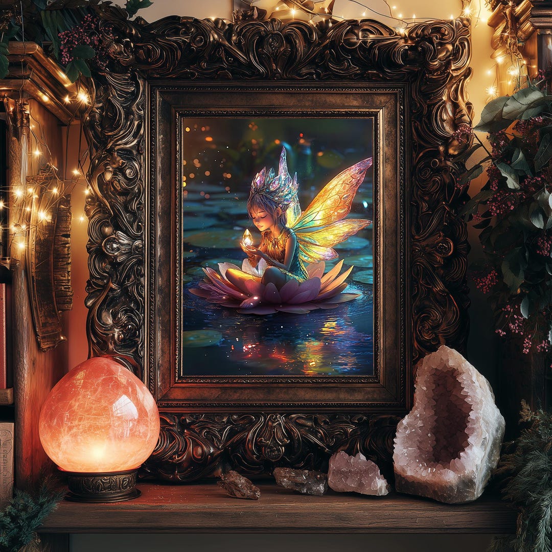 Enchanted Fairy on Water Lily - Printable Angelic Fantasy Art, Magical ...