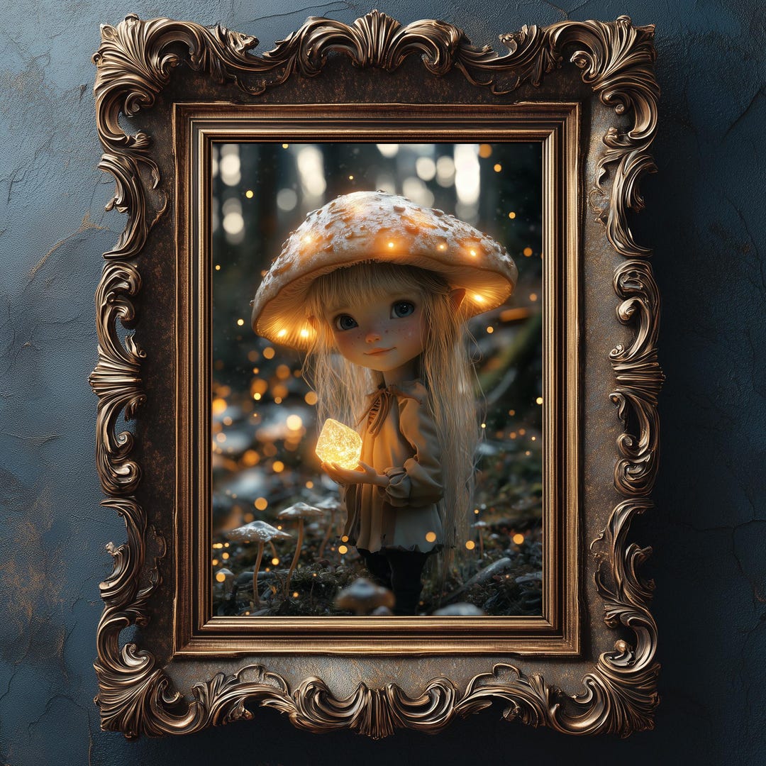Enchanted Forest Elf in Glowing Mushroom Hat - Magical Crystal Woodland ...