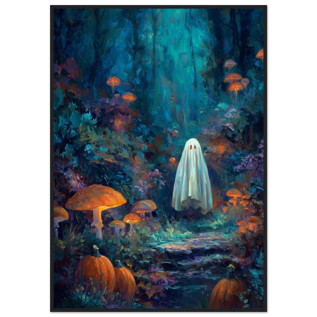 Framed Ethereal Ghost Forest Poster – Enchanting Teal & Orange Fantasy ...