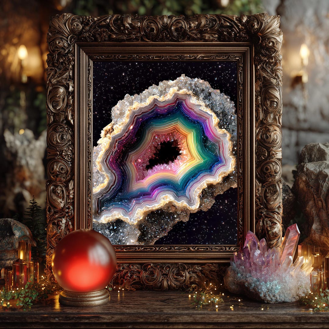 Printable Rainbow Geode Wall Art - Mystical Crystal Decor, Colorful ...