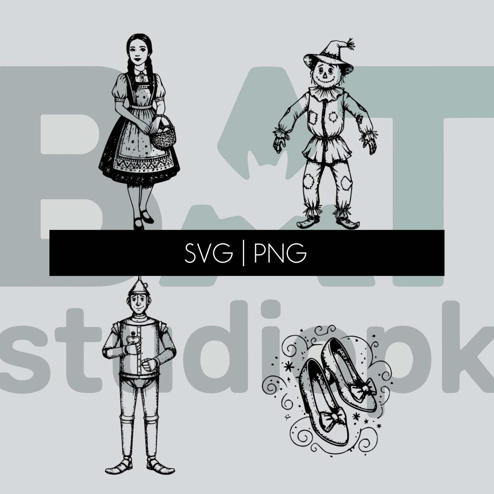 Wizard of Oz Svg, Wizard of Oz Characters SVG, Tin Man Svg, Cowardly ...