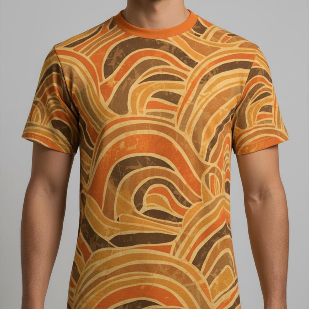 Retro Terrain T-shirt | Vintage Earth Tone Tee | 70s-inspired Art Gift ...