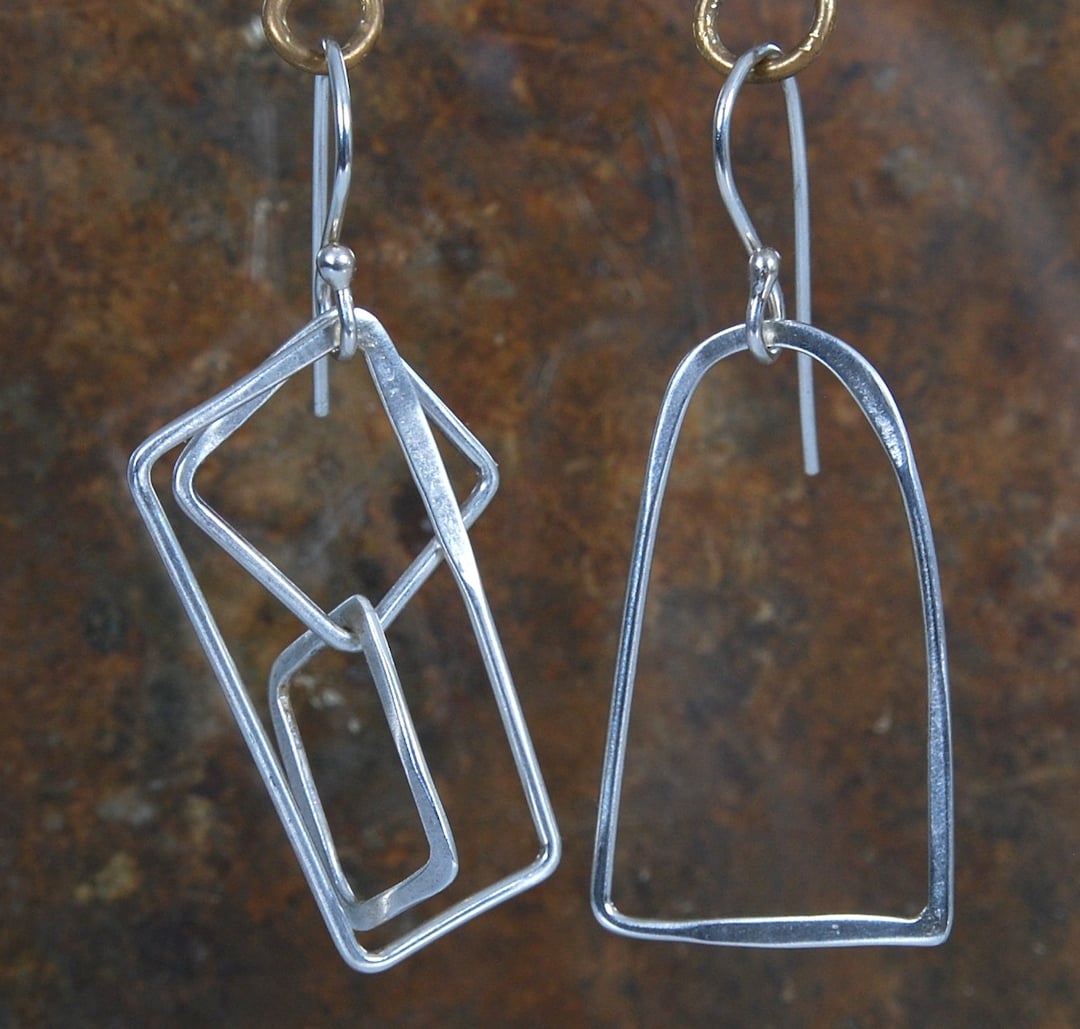 Unique Handmade Sterling Silver Dangle Hammered Earrings,contemporary ...