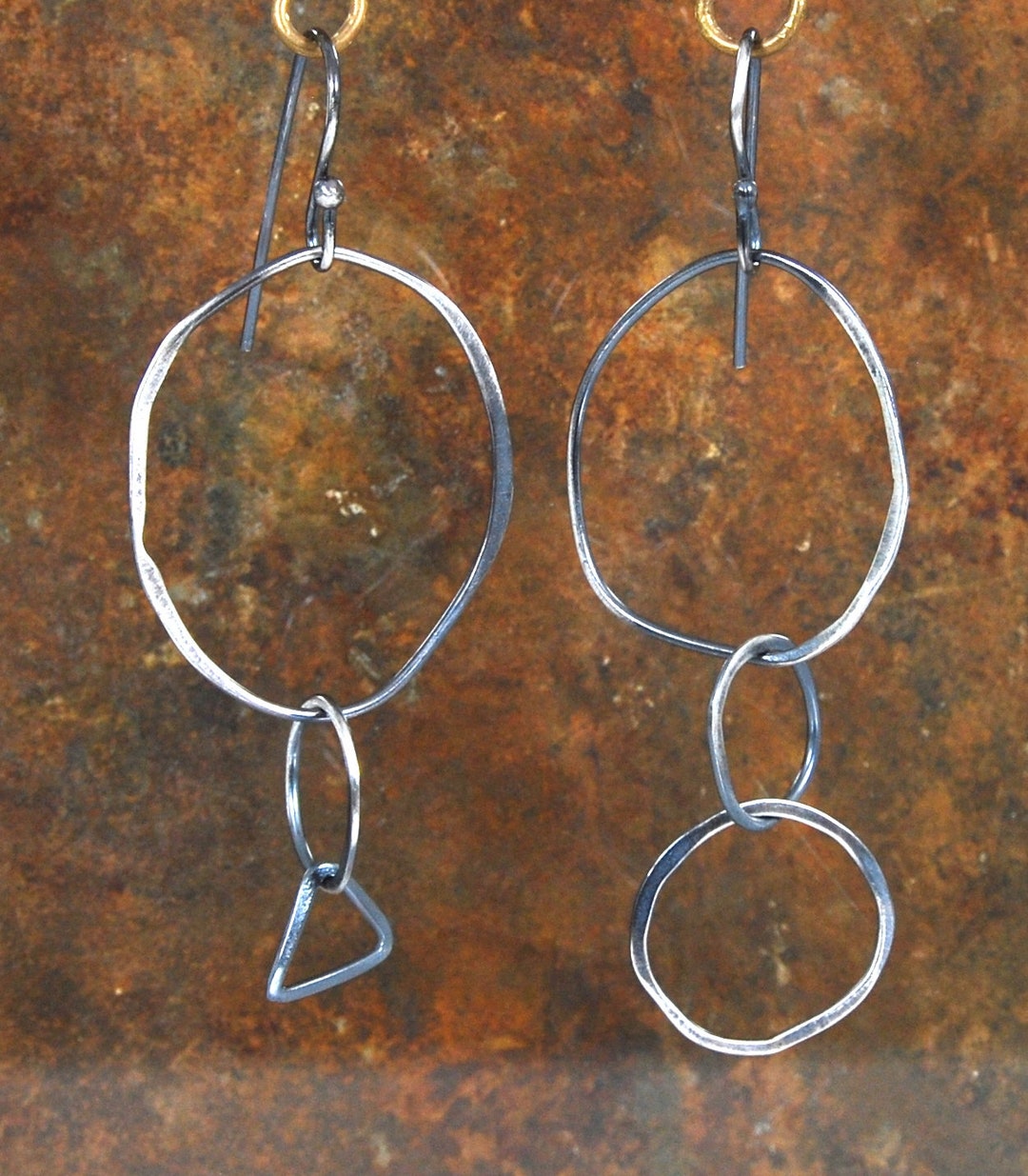 Sterling Silver Long Drop Dangling Earrings,silver Art Earrings,rustic ...