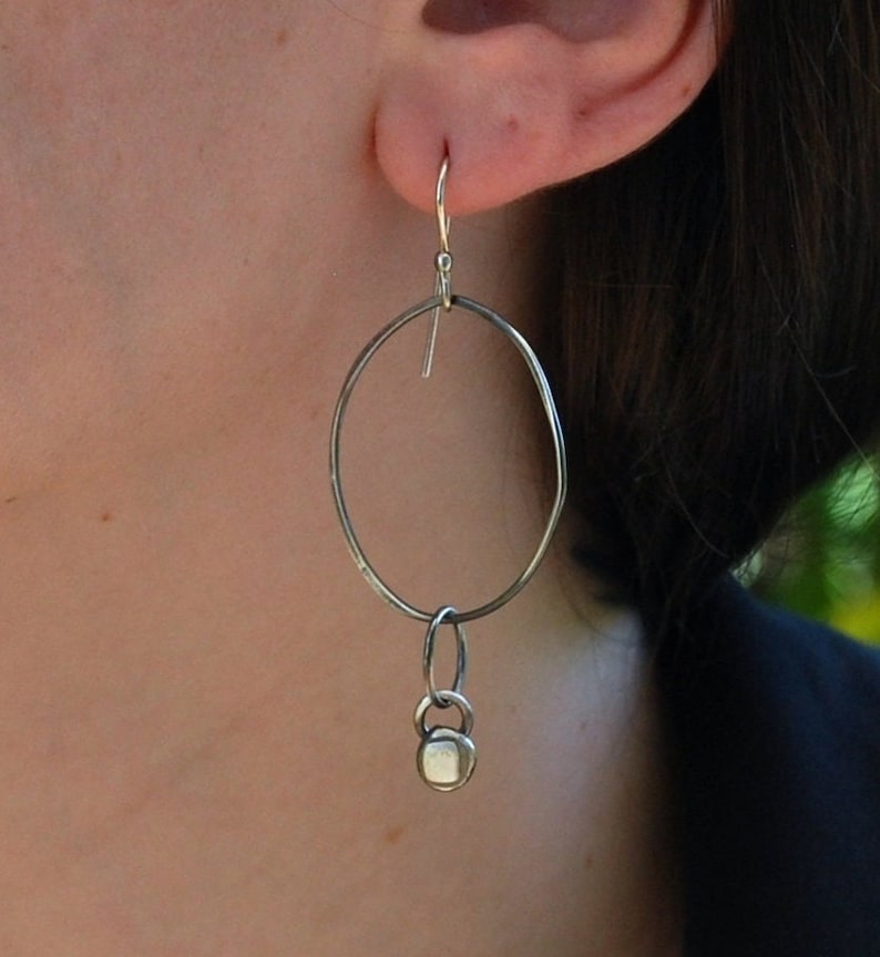Sterling Silver Statement Long Artisan Earrings for Women,oxidized Hoops Earrings,unique ...