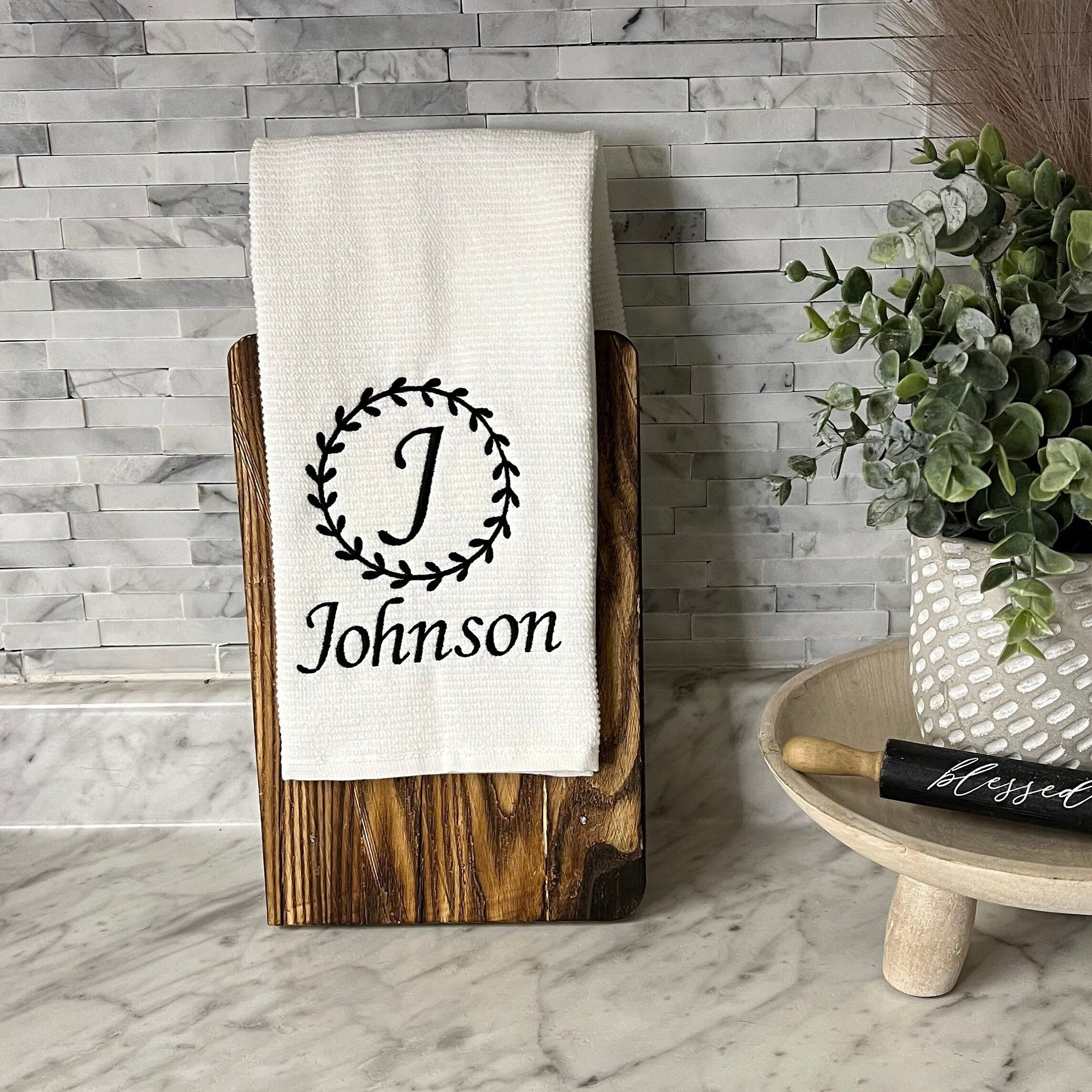 Personalized Monogram Kitchen Towel, Custom Family Name Towel ...