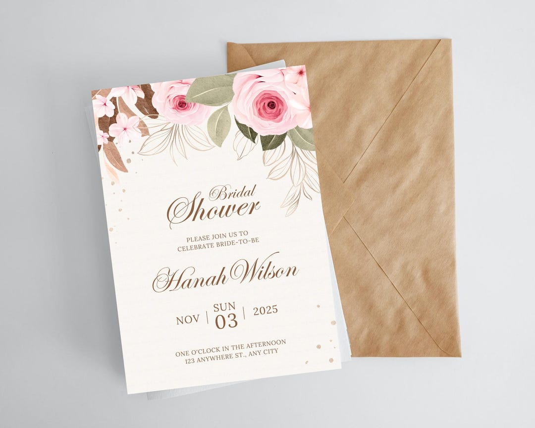 Watercolor Floral Wedding Invitation Template: Earthy Bridal Shower ...