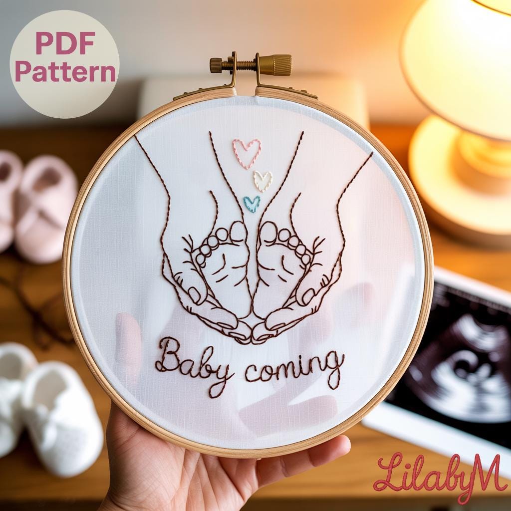 Baby Coming Announcement Embroidery Pattern – Pregnancy Line Art – PDF ...