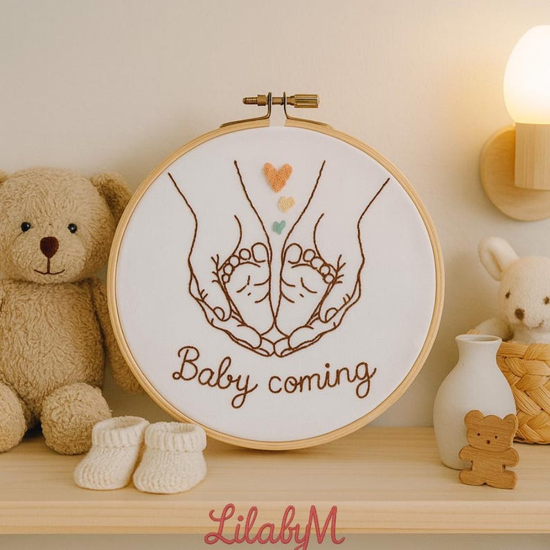 Baby Coming Announcement Embroidery Pattern – Pregnancy Line Art – PDF ...