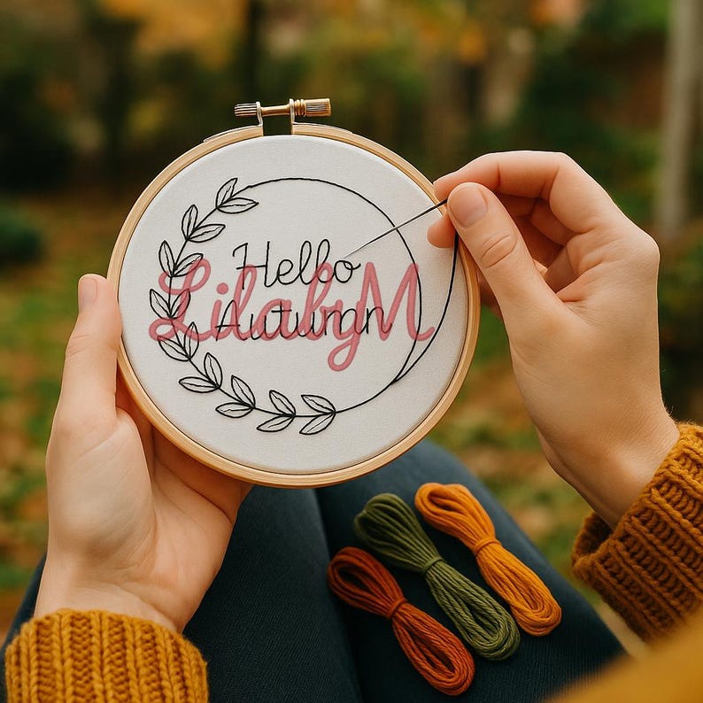 Hello Autumn Hand Embroidery Pattern: Fall Wreath PDF (instant Download ...