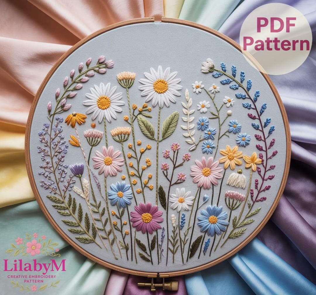 Wildflower Meadow Embroidery Pattern – Detailed Floral Hand Embroidery ...