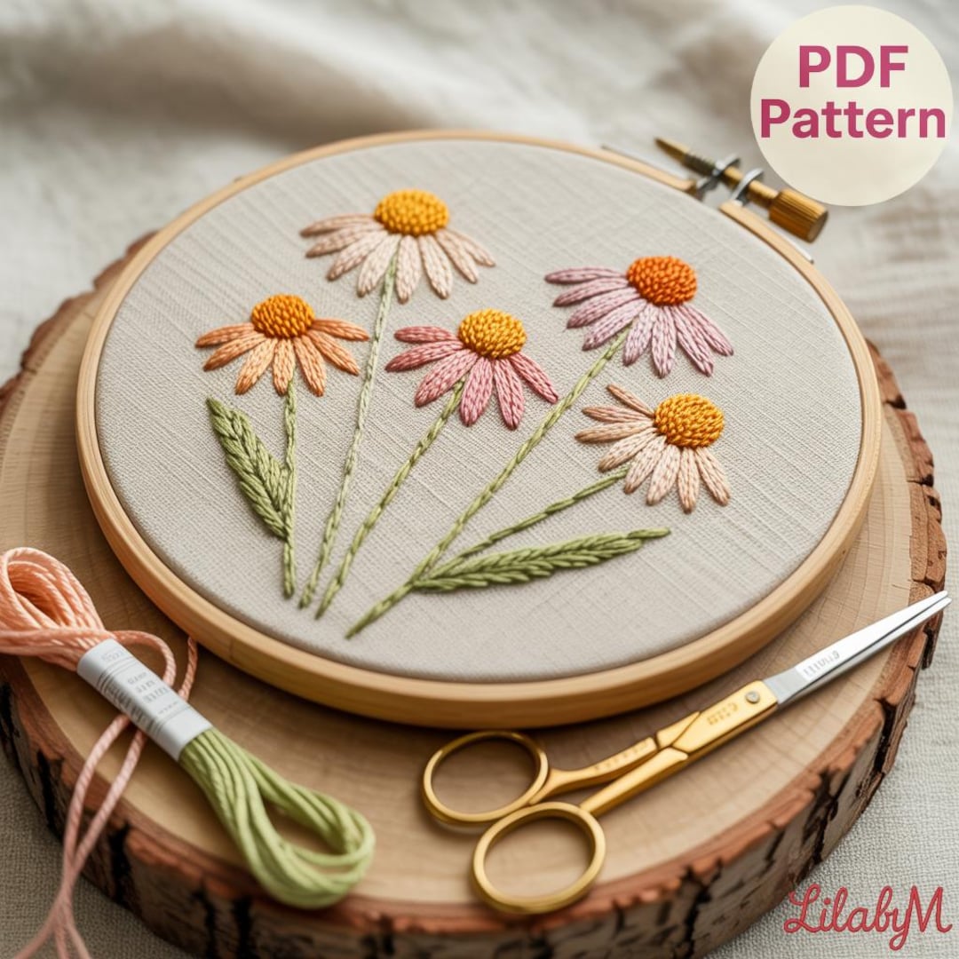 Pastel Daisy Embroidery Pattern: Floral Hoop Design (PDF Download) - Etsy