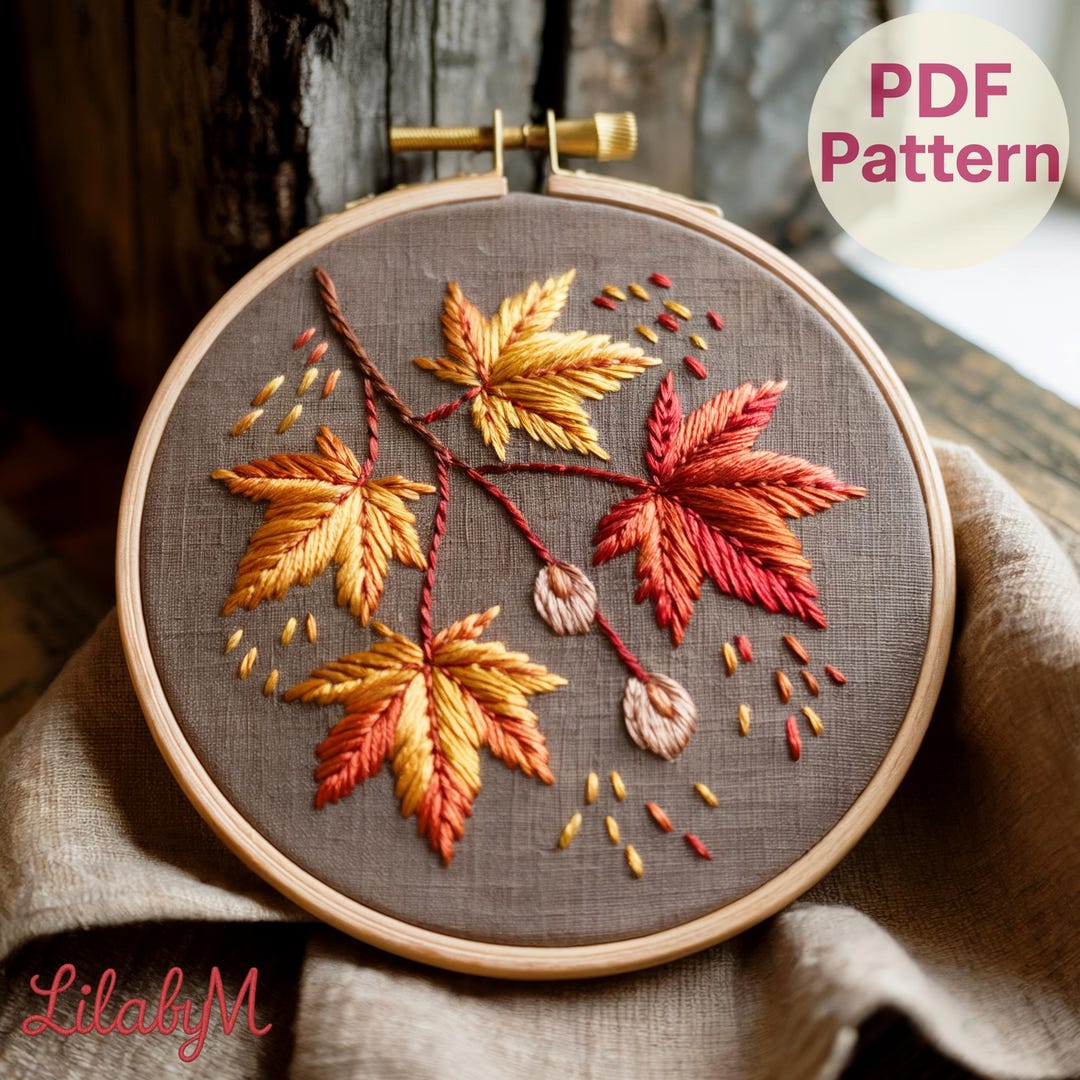 Autumn Maple Leaves Embroidery Pattern – Hand Embroidery PDF, Fall Hoop ...